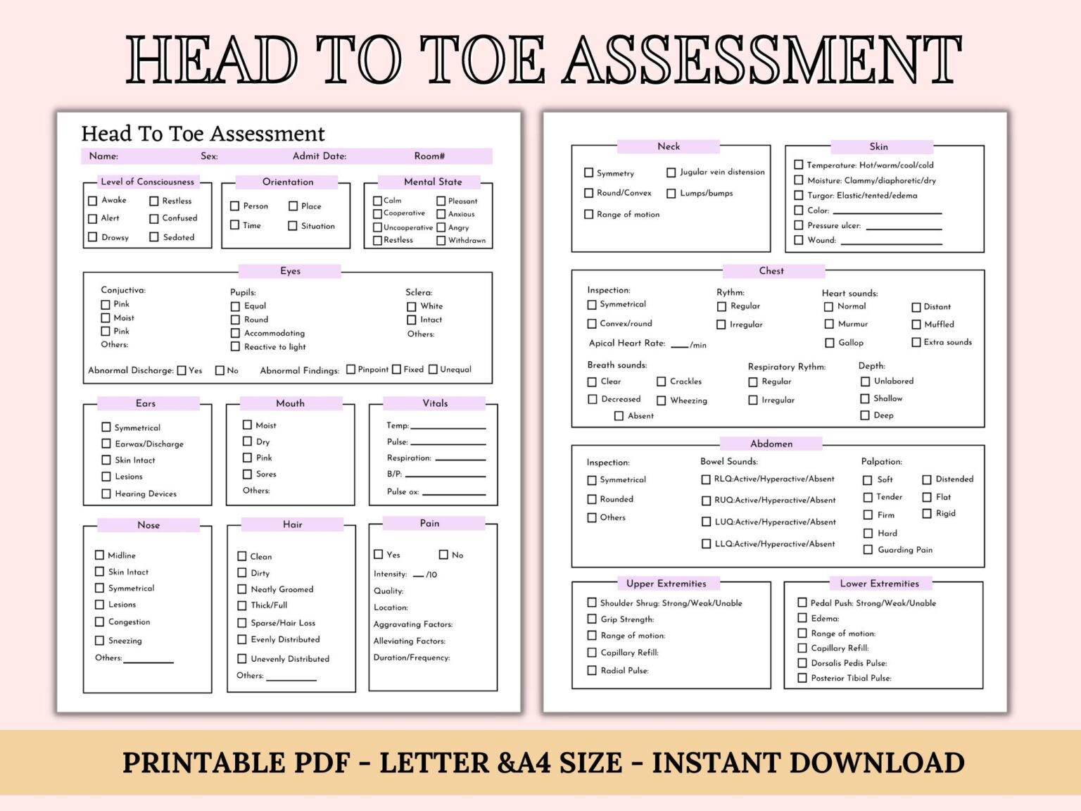 Printable Nursing Head To Toe Assessment Form - Free Editable Printables – Make Your Own Designs